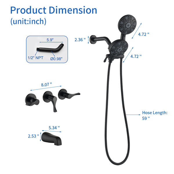 SHAMANDA 3 Handle Shower Faucet Set With Tub Spout Bathtub Shower ...