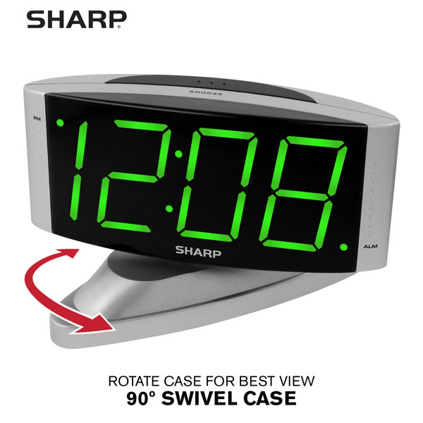 Sharp LED Digital Alarm Clock, Green LED Display, Silver Case, Swivel ...