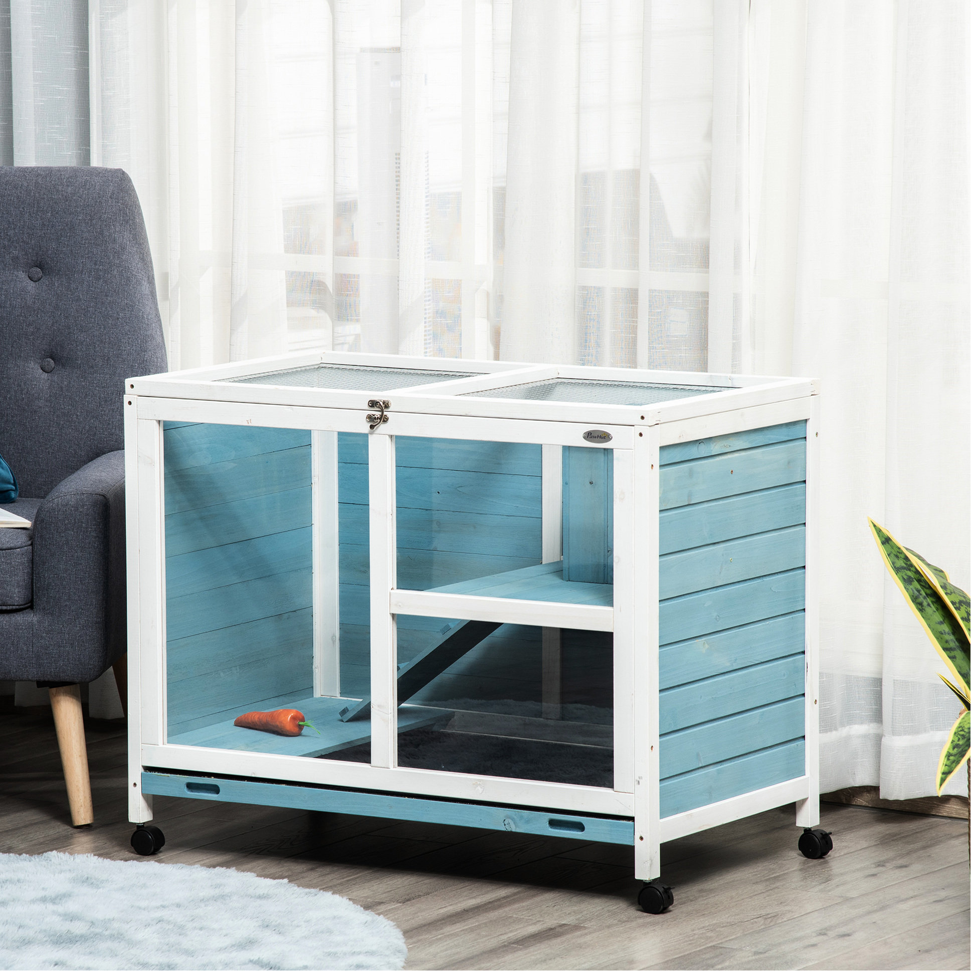 Hokku Designs Blue Wood Rabbit House With Versatile Wheels ...