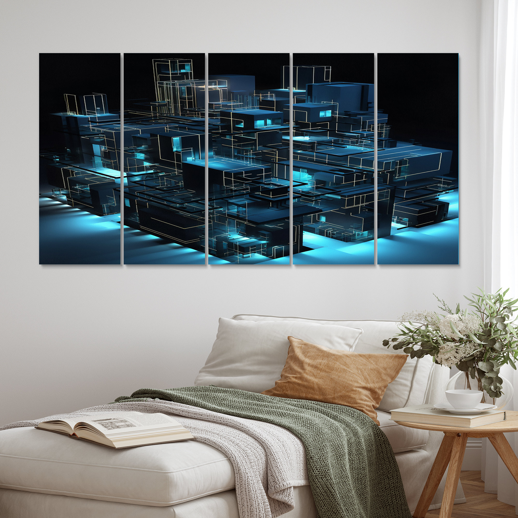 Ivy Bronx 3D Cityscape Future Blueprint Turquoise IV - Futuristic ...