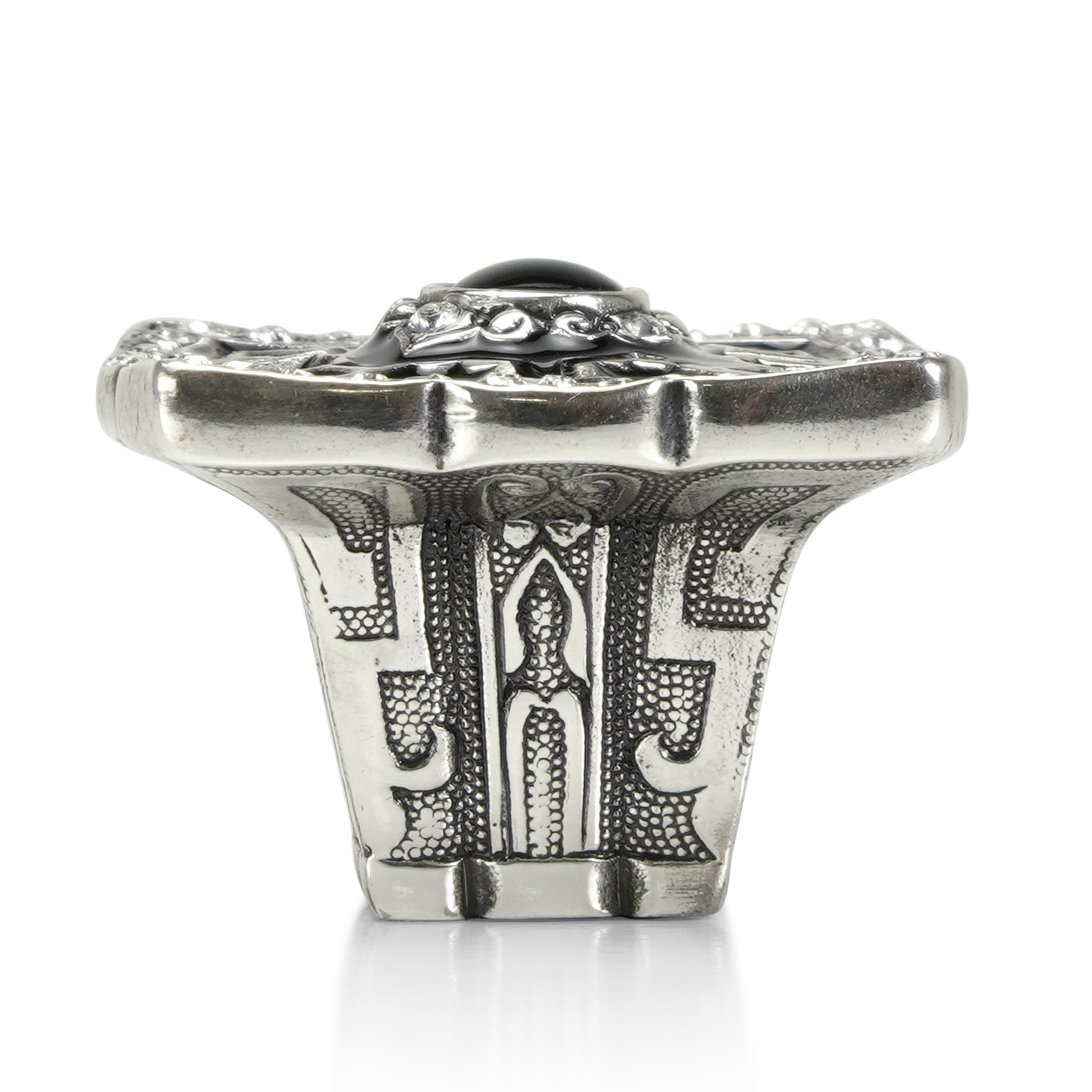 Edgar Berebi CHINOISERIE KNOB; JET WITH CLEAR & JET CABOCHON BURNISH ...