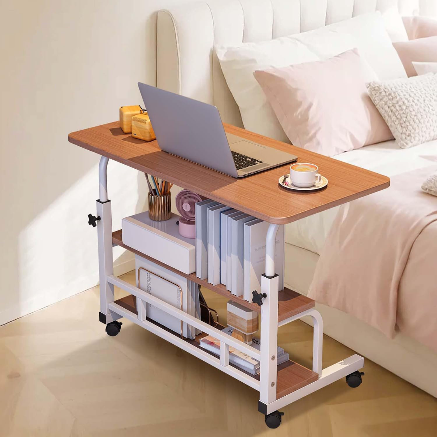 Wrought Studio™ Home Office Portable Rolling Desk on Wheels Adjustable ...