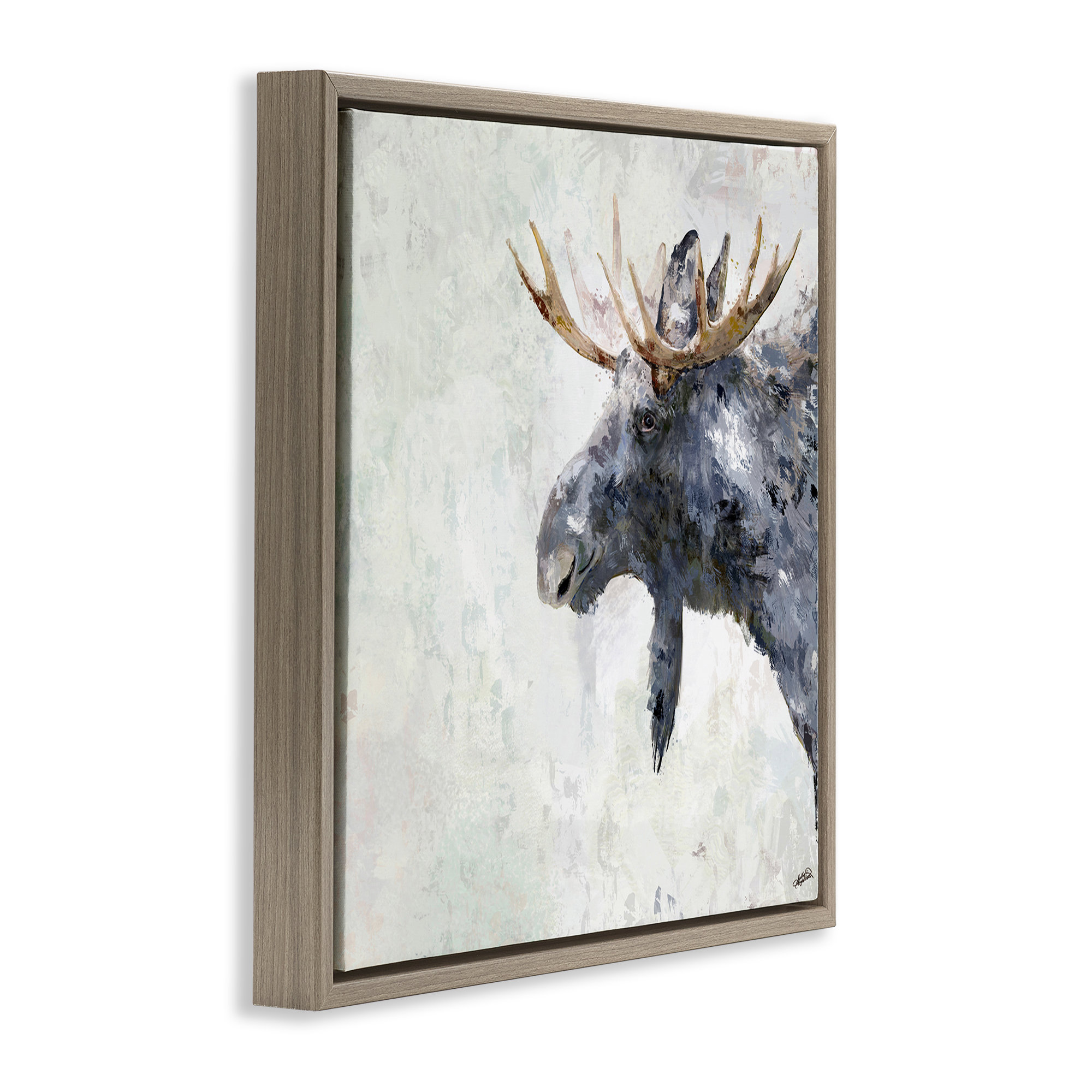 Millwood Pines Rustic Moose View Black Framed Floater Canvas Wall Art ...