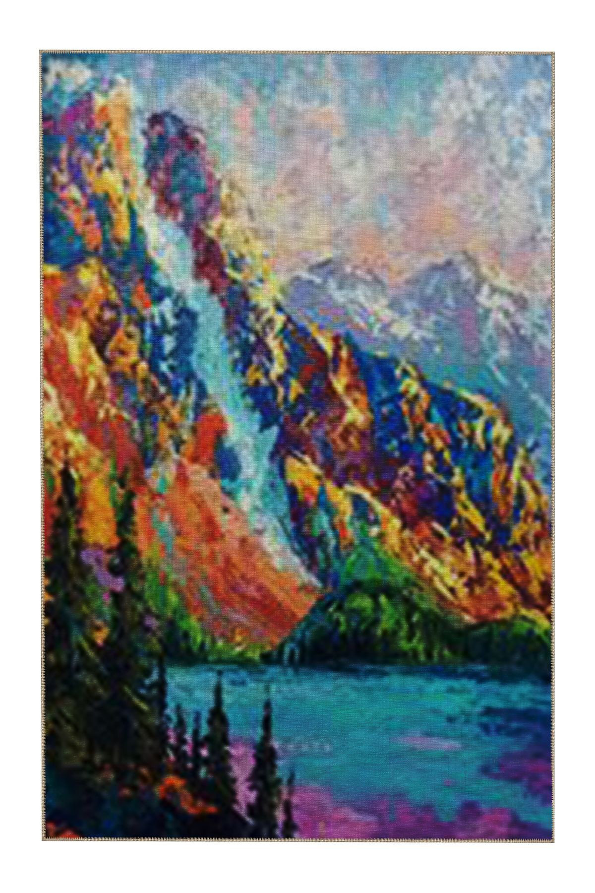 Hokku Designs Pastel Colors Mountain Waterfall and Lake Pattern Modern ...