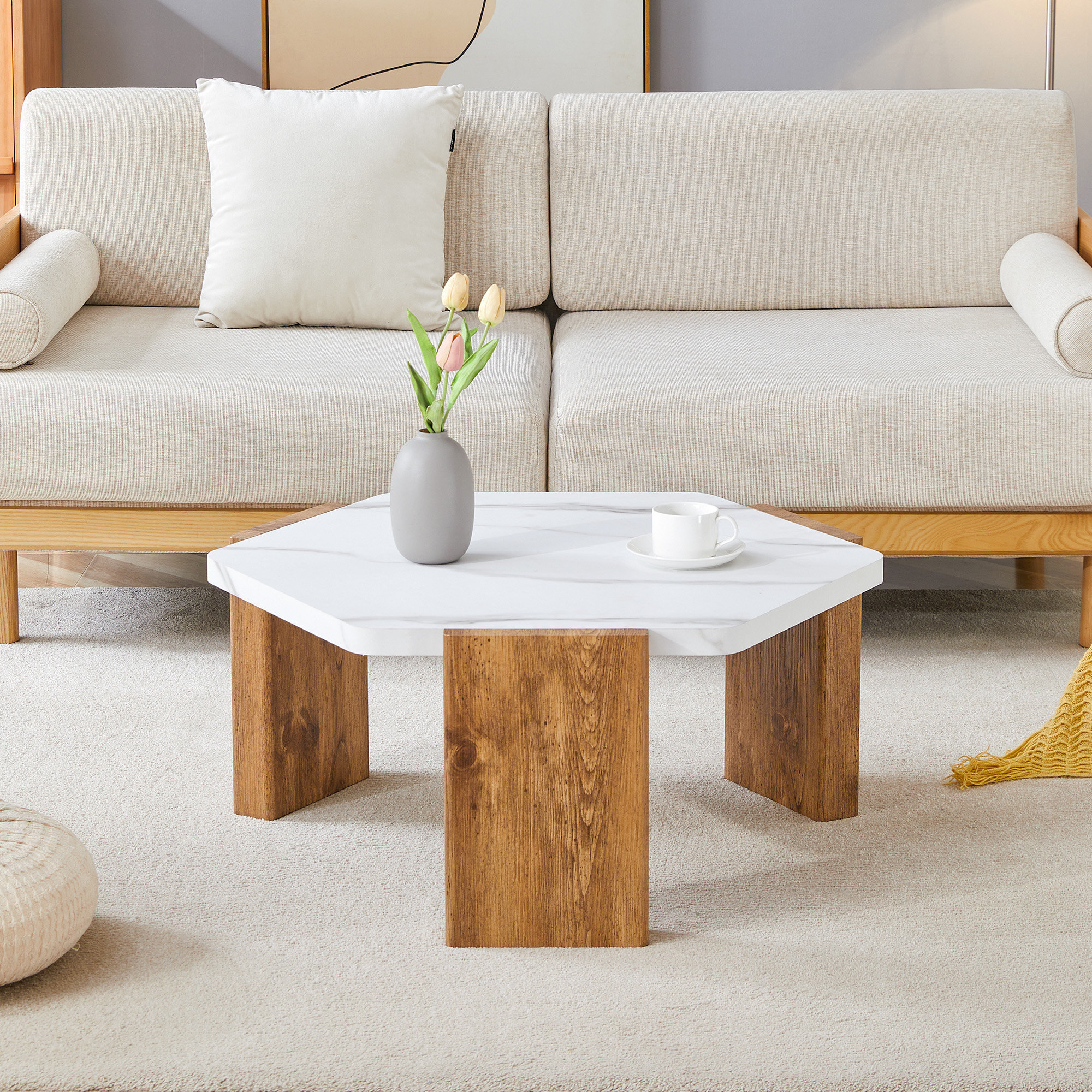 Ivy Bronx 31-inch modern-style hexagonal coffee table,with white surface | Wayfair