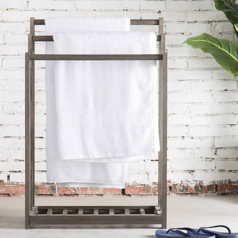 Hokku Designs Freestanding Wood Towel Blanket Quilt Rack Stand ...