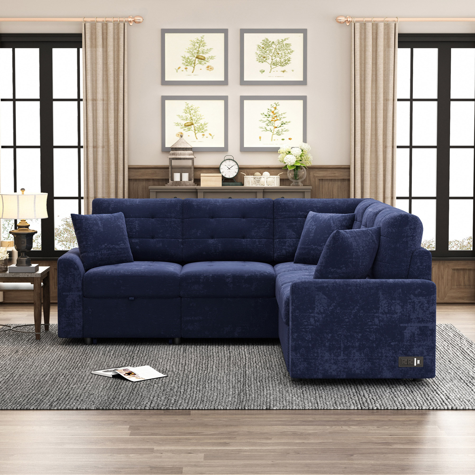 Everly Quinn 82.6" L-Shape Sofa Bed Pull-Out Sleeper Sofa With Wheels ...