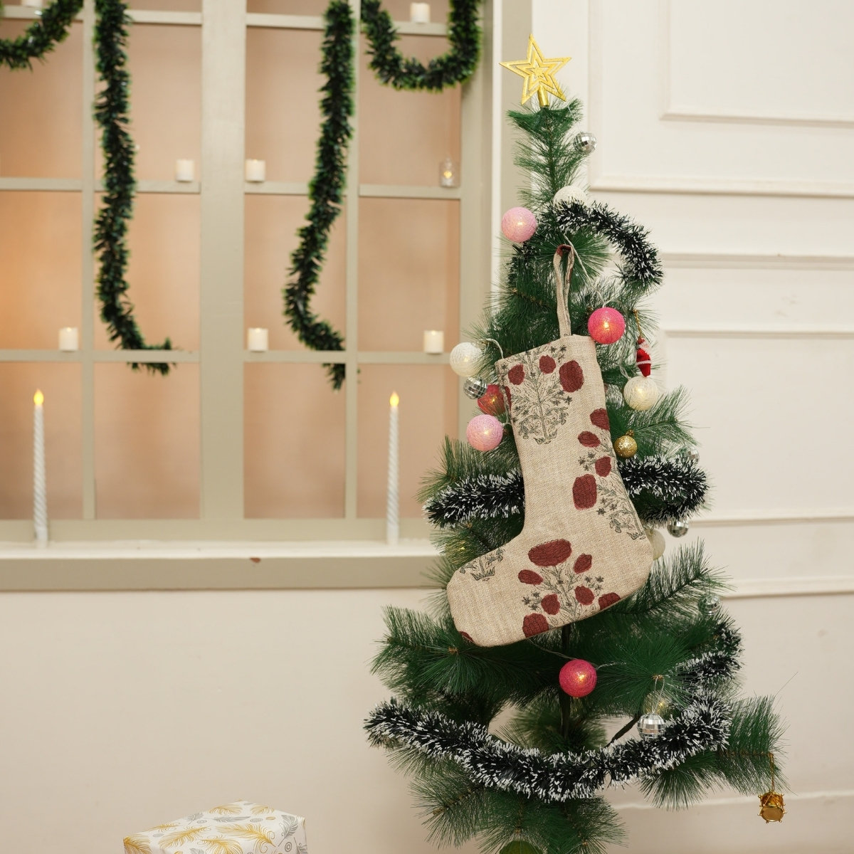 The Holiday Aisle® Artisan Block Print Christmas Stocking Durable Linen ...