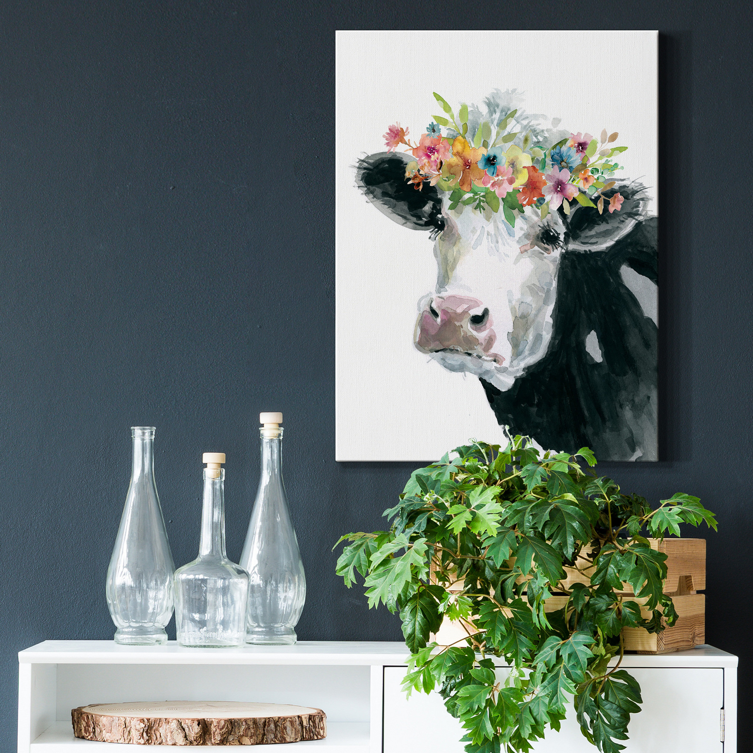 Rosalind Wheeler " Flower Crown Cow " by Carol Robinson on Canvas ...