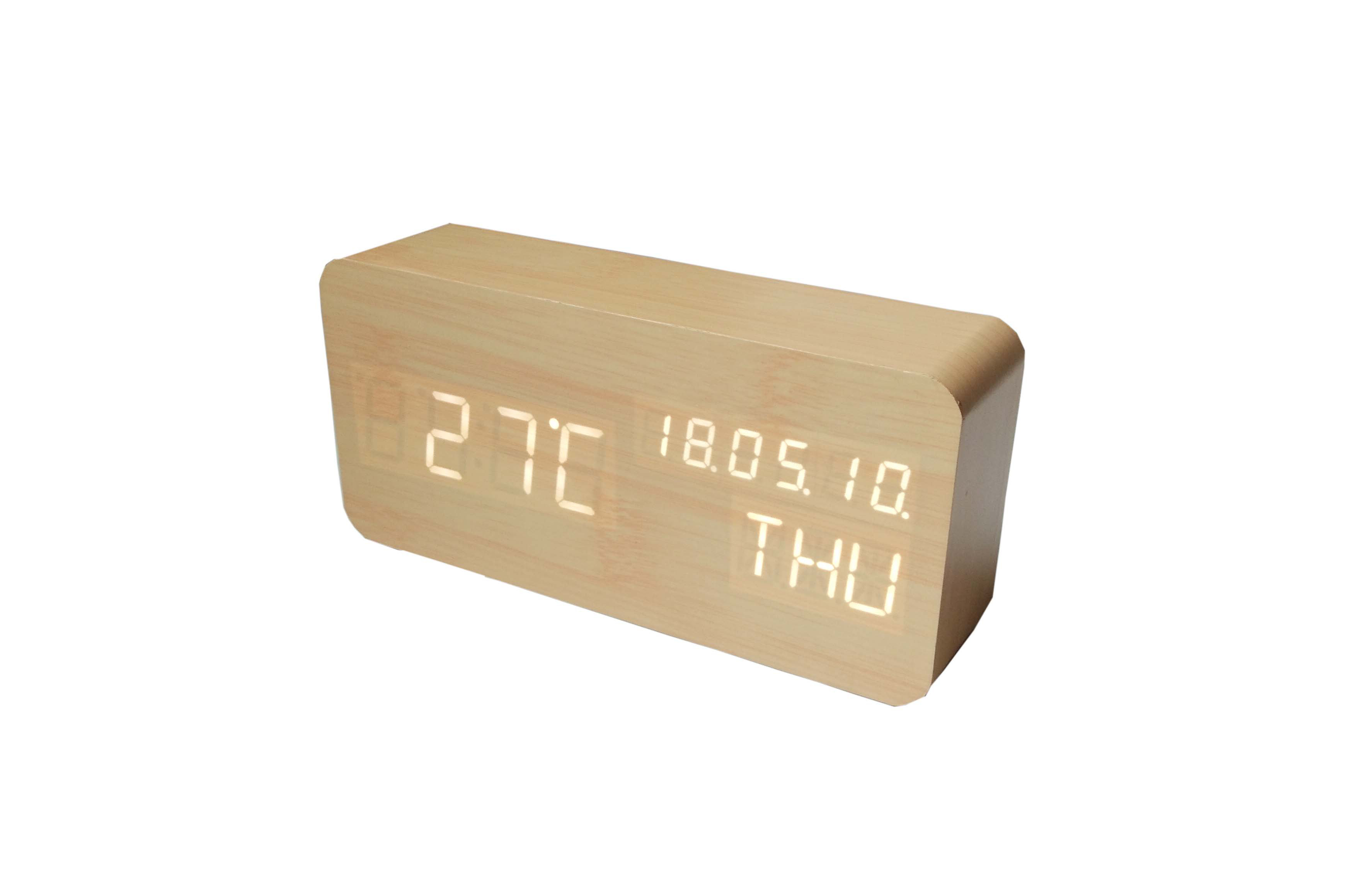 Wrought Studio Wood Alarm Clock Voice Control Digital Clocks LED Alarm ...