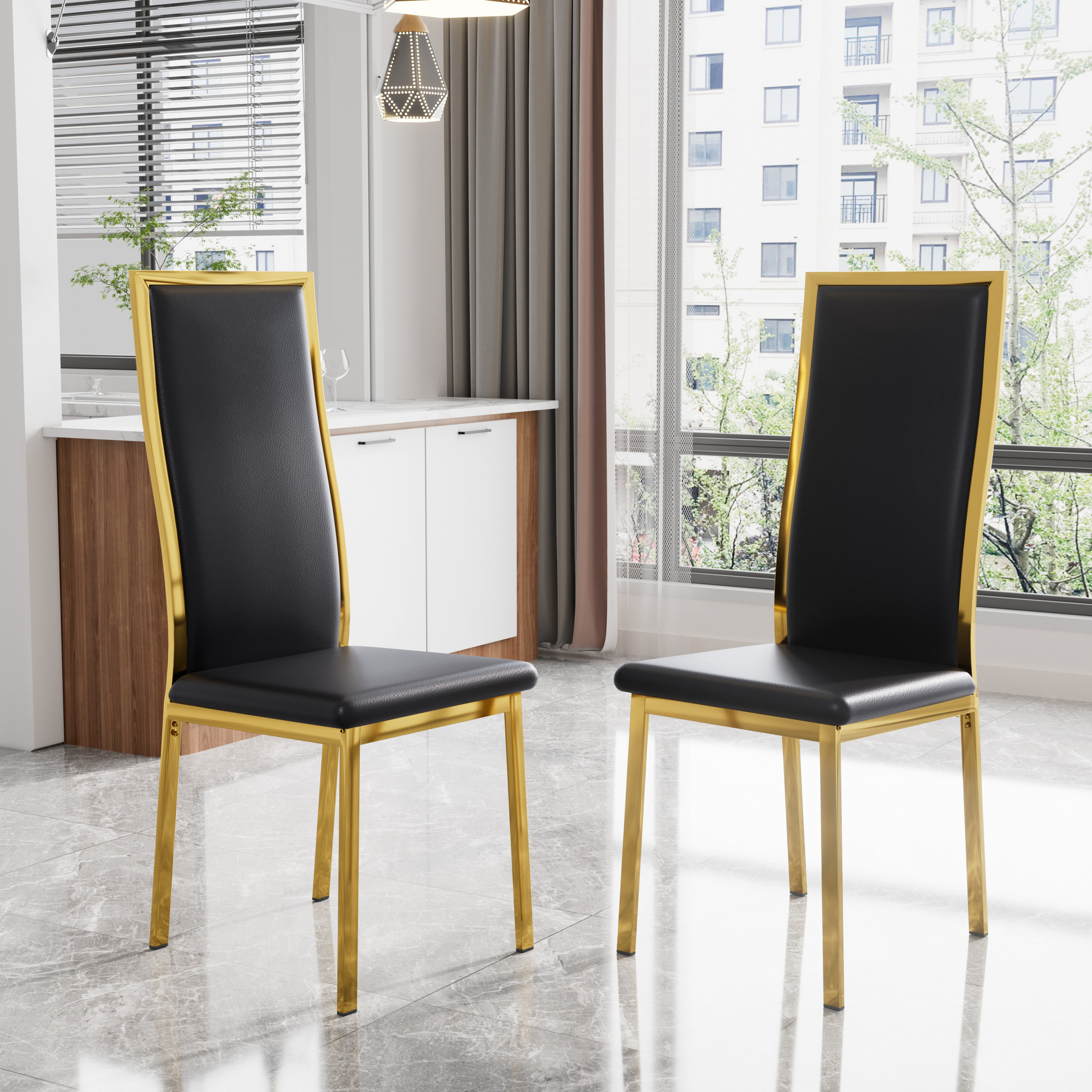 Ivy Bronx Faux Leather High Back Upholstery Dining Chair Side Chair ...