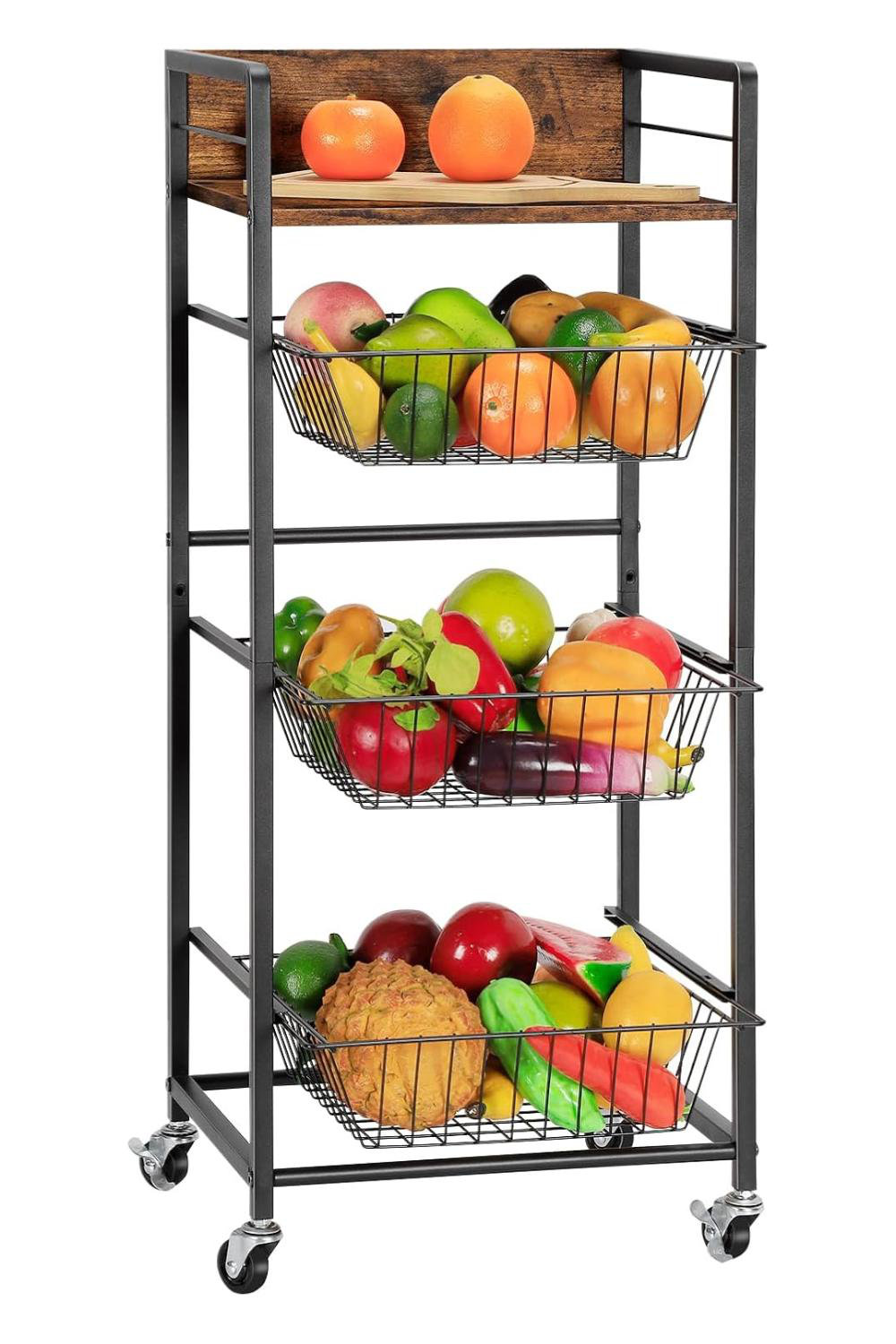 CHUANGWENYI 4 Tier Fruit Vegetable Basket, Kitchen Storage Rolling Cart ...