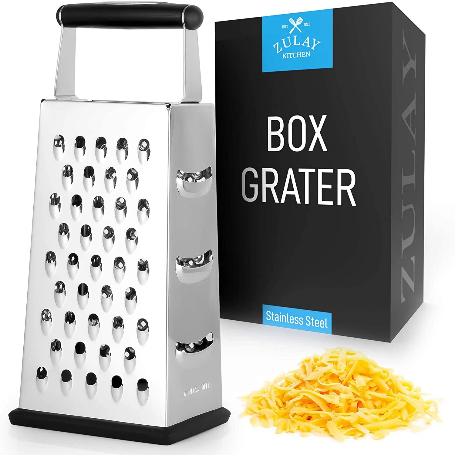 Zulay Kitchen Box Grater Stainless Steel 4 Sided Cheese Grater Box with ...