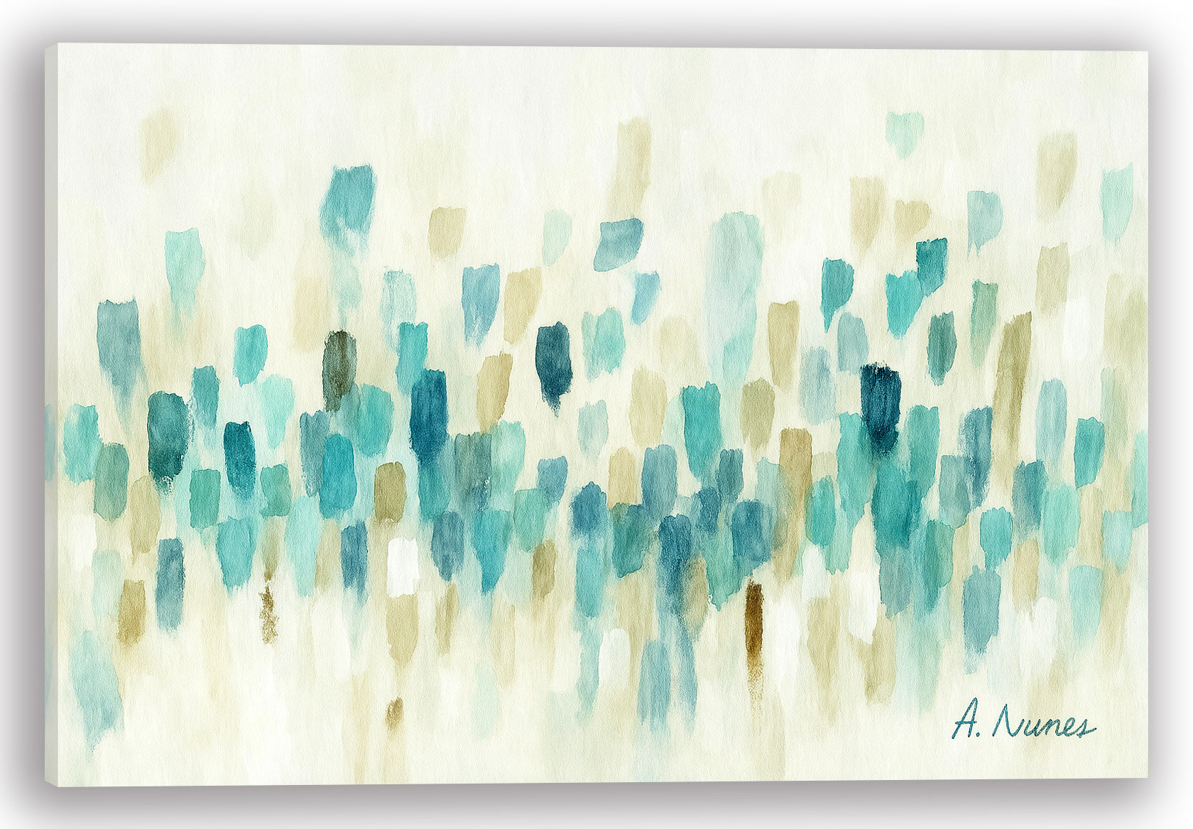 Wrought Studio™ Brush of Calm – Abstract Teal & Gold Watercolor Wall ...