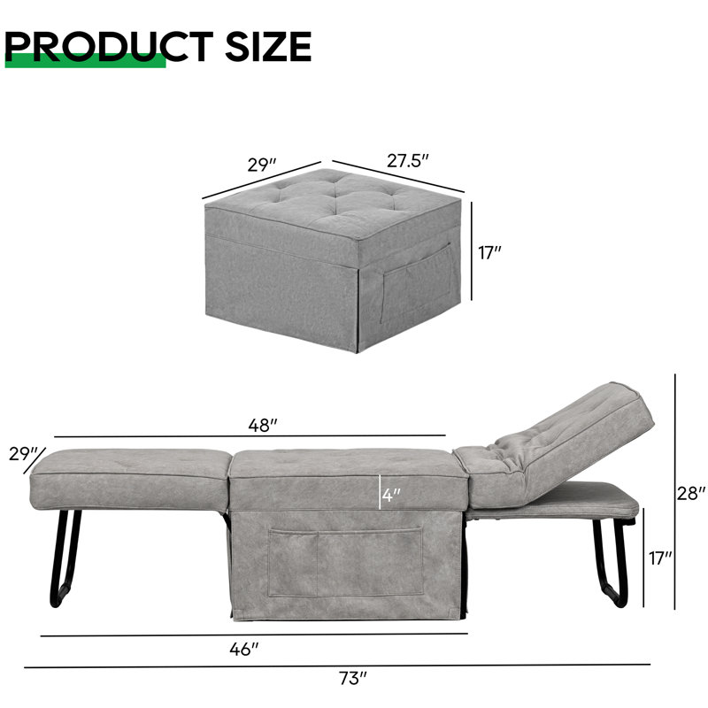 Ebern Designs Bocanegra 73'' Length 4-in-1 Multi-function Convertible ...