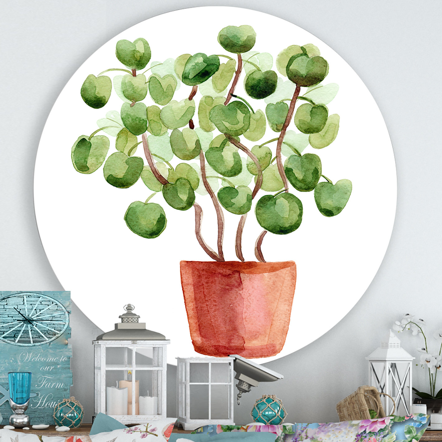 East Urban Home Chinese Money Plant In Pot - Traditional Metal Circle ...