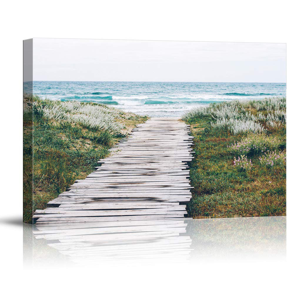 IDEA4WALL Coastal Beach IDEA4WALL Canvas Print Wall Art Woooden Plank ...