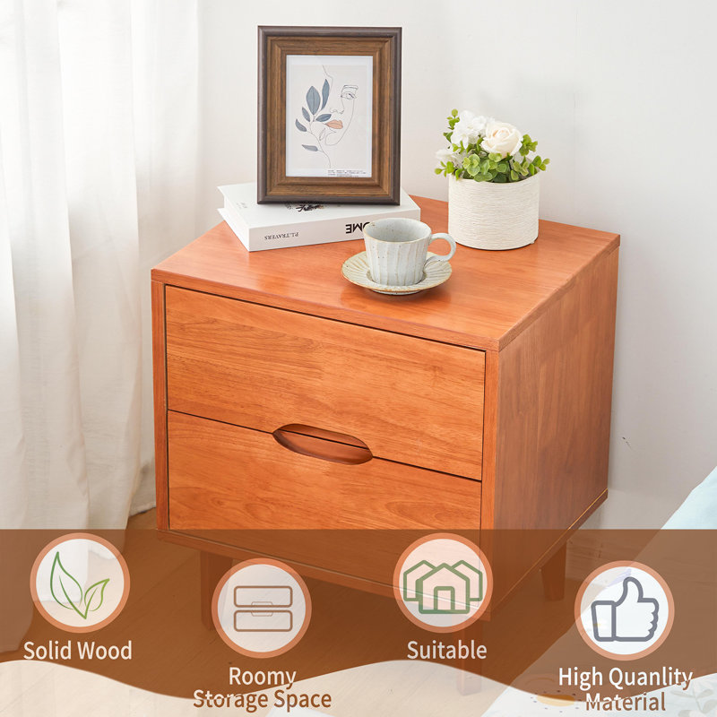 LuxursKingQYW Mid Century Modern Grooved Handle Wood Nightstands Side ...