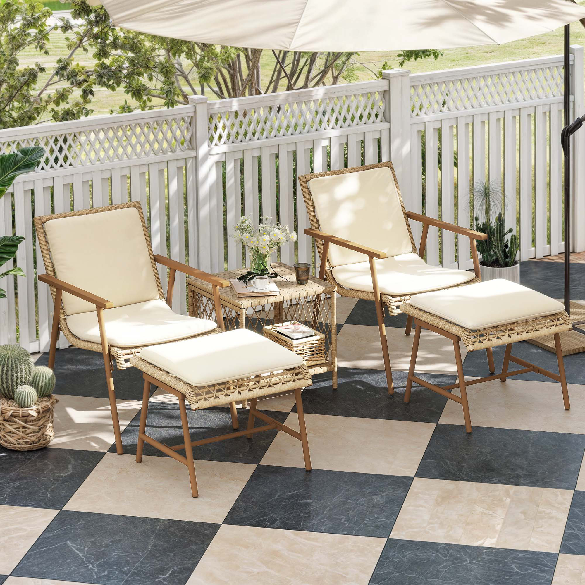 Bay Isle Home™ Outdoor Rattan Conversation Set with 2 Ottomans and 1 ...