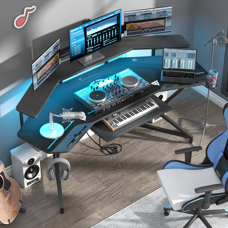 Inbox Zero Berlanga Gaming Desk with Power Outlet & Led Strip, Large ...