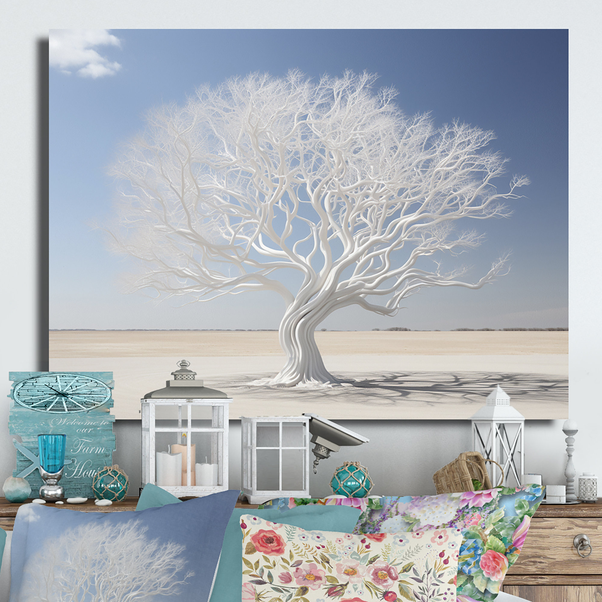 Dovecove Grey And White Winter Tree - Landscape Trees Metal Wall Art ...