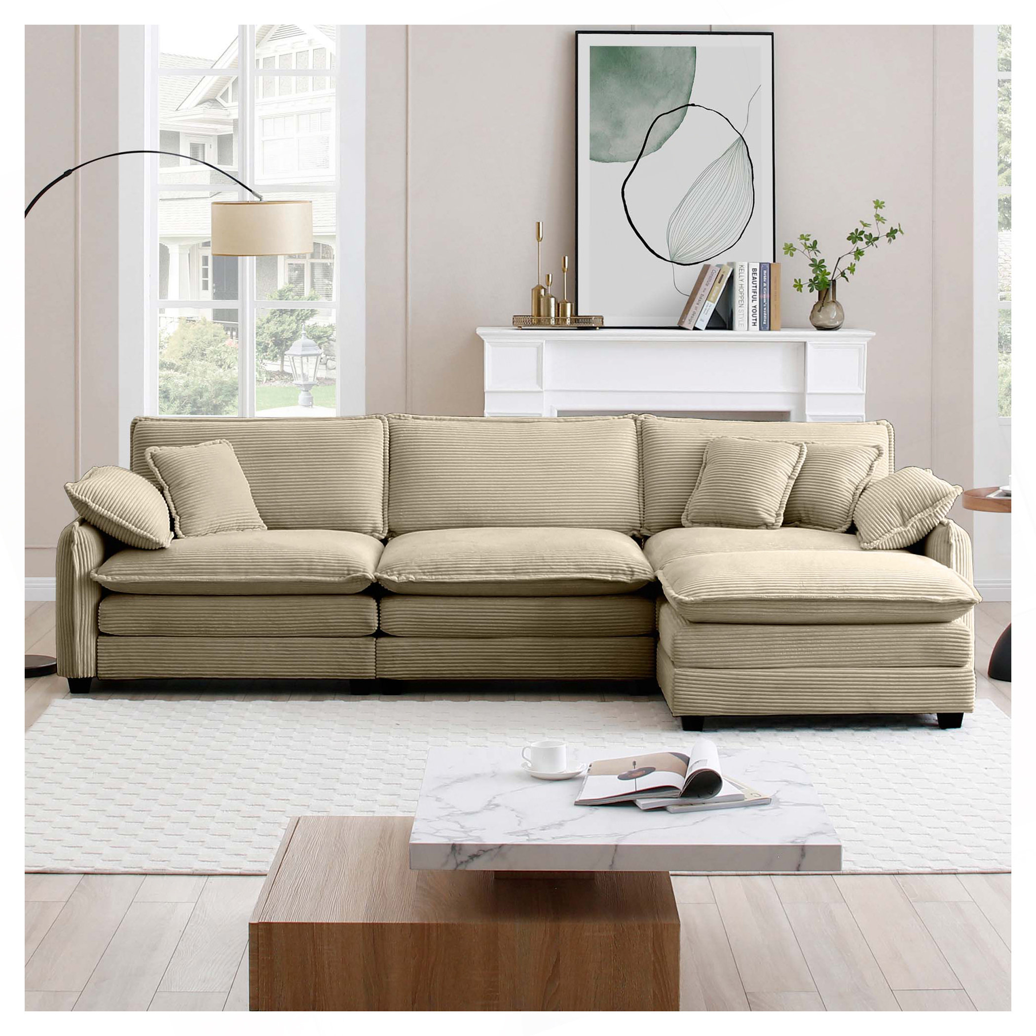 Latitude Run® Oversize 3-Seater Sofa With One Footrest, L-Shaped ...