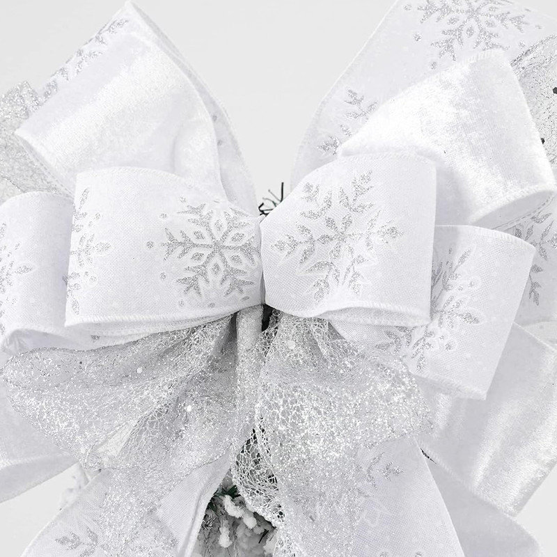Filbop White Christmas Tree Topper White Glitter Christmas Bows 12 ...