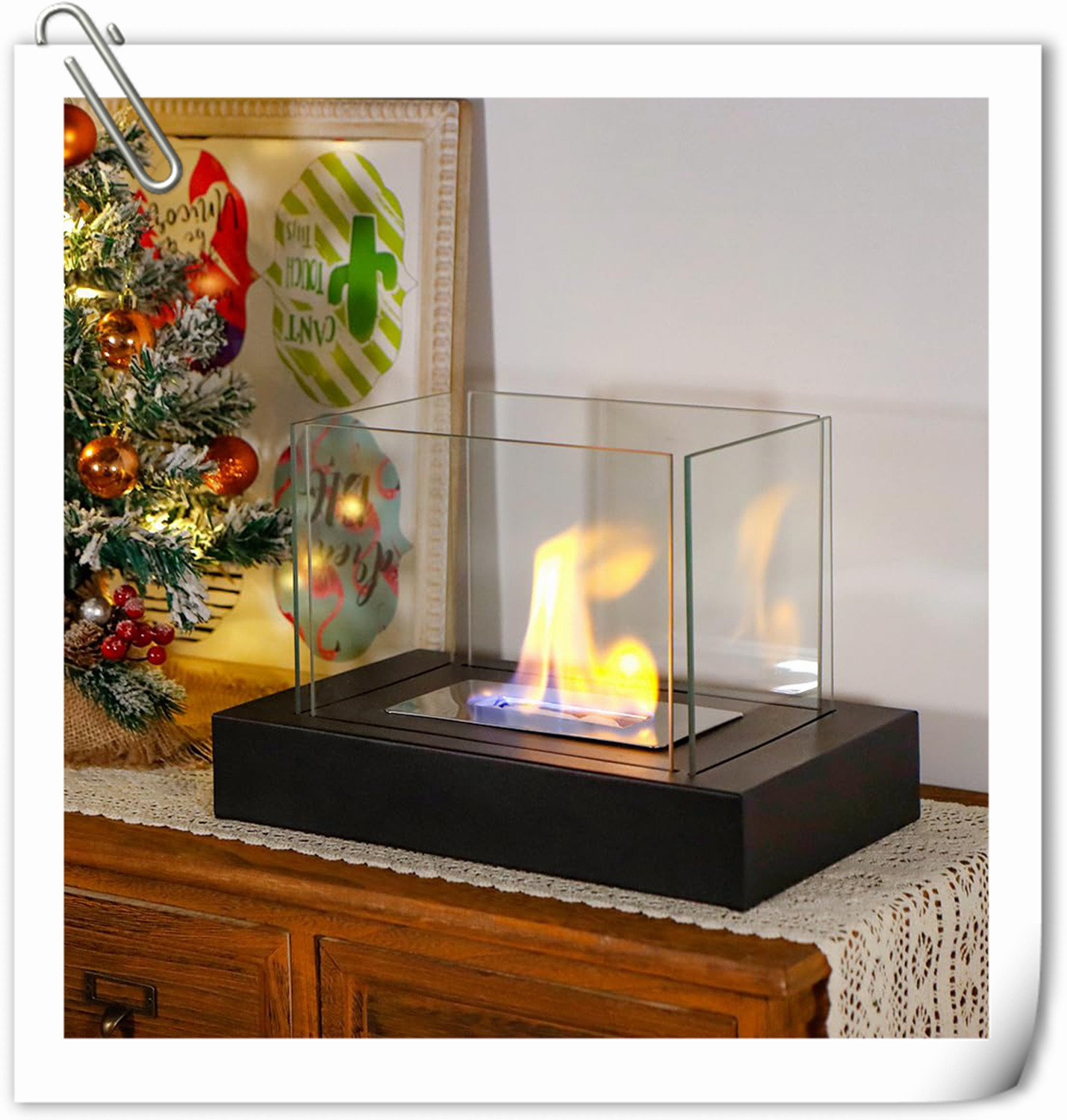 GLOBAL GIRLS LLC Rectangular Tabletop Fire Bowl Pot With Four-Sided ...