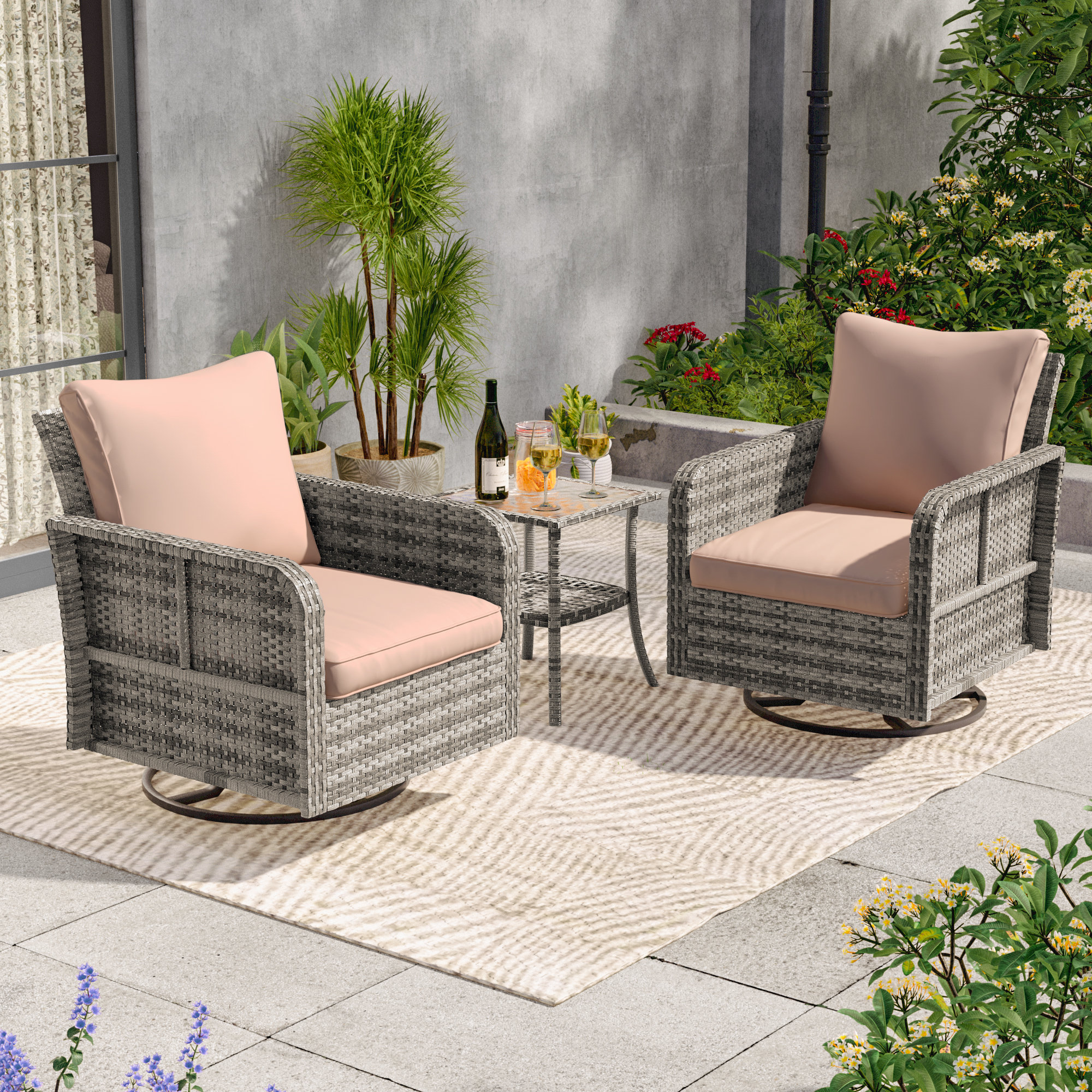Causeway Bay 3 Piece Patio Conversation Set with Swivel Rocking Chair ...