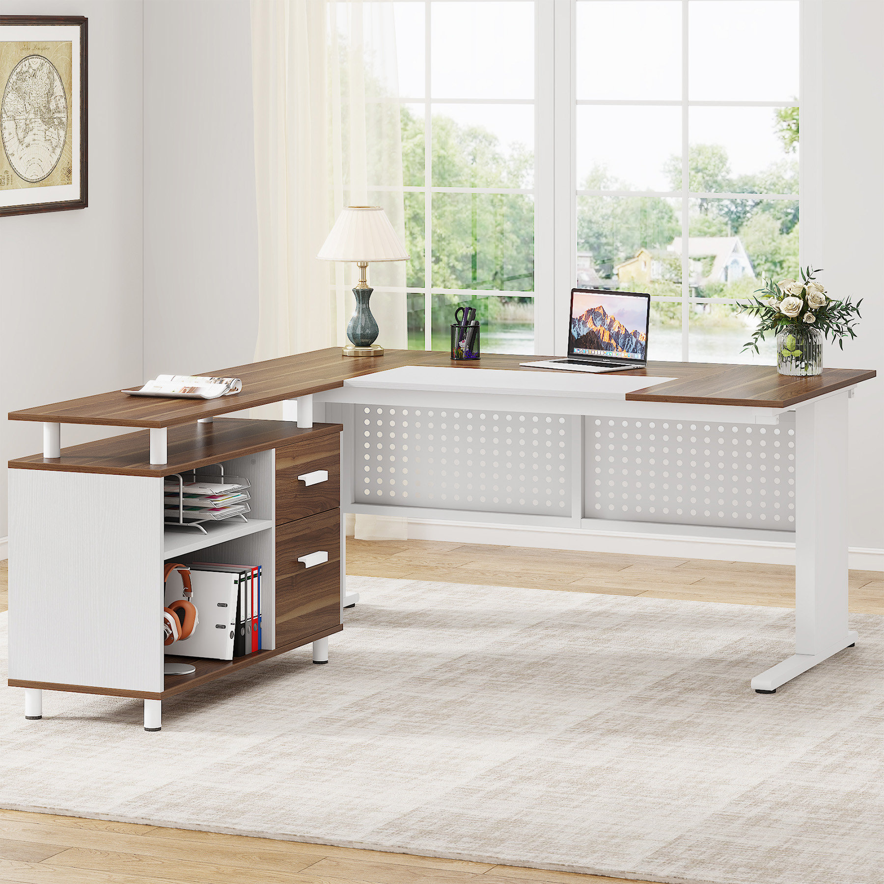 17 Stories Ottovile 63'' W Executive Desk with File Cabinet for Home ...