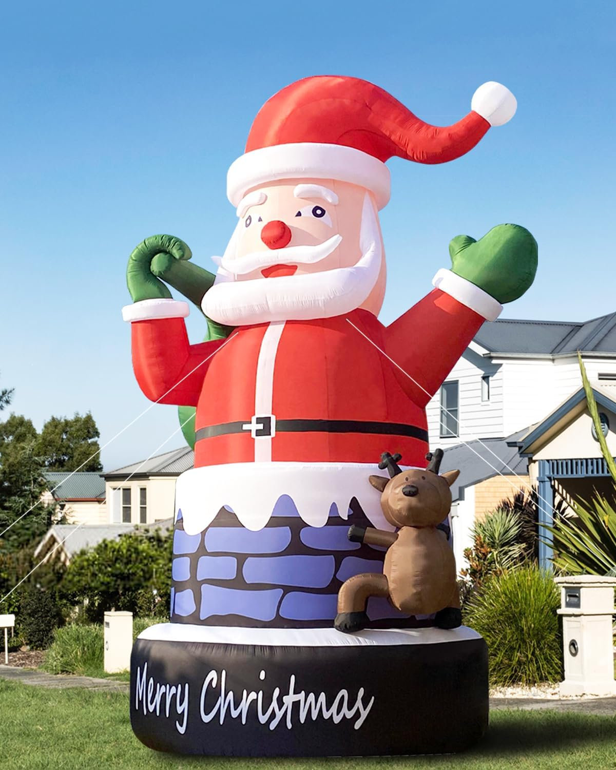 Connsann 33ft Giant Inflatable Santa Claus In Chimney With Reindeer ...