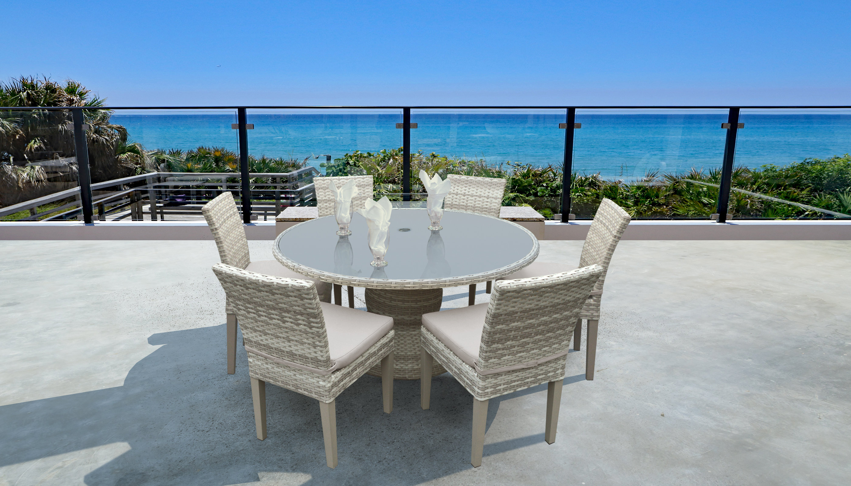 Lark Manor™ Aristidis Round Wicker 60" Outdoor Patio Dining Table with ...