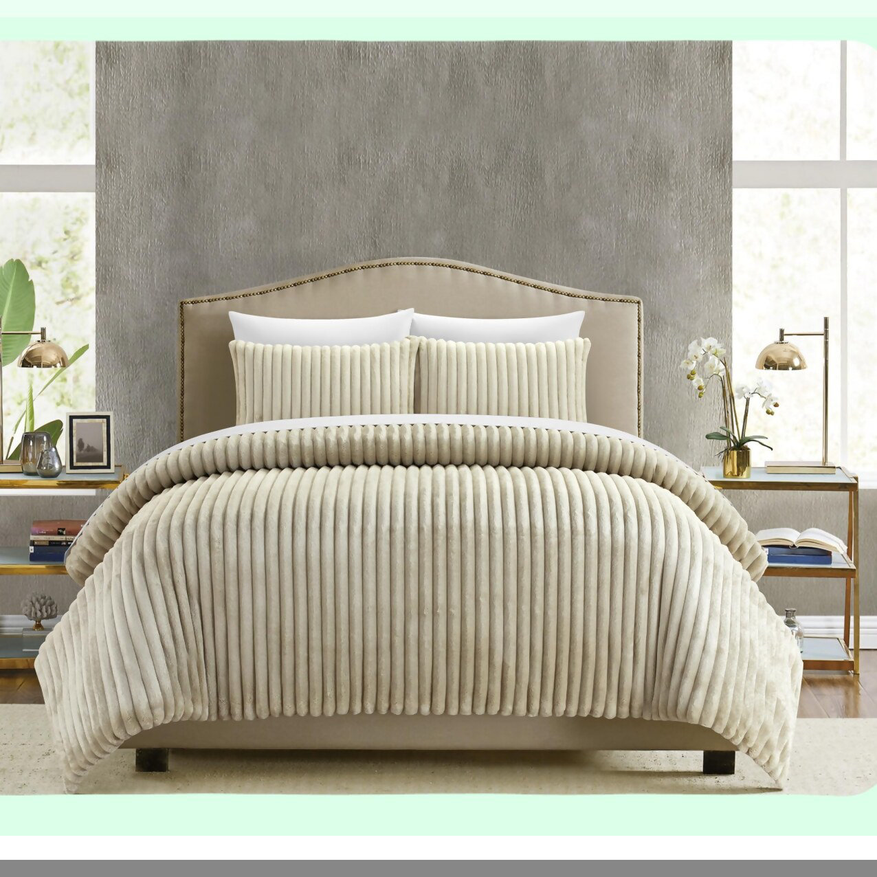 Hokku Designs Luxury Plush Beige Queen Comforter Set - Microplush ...