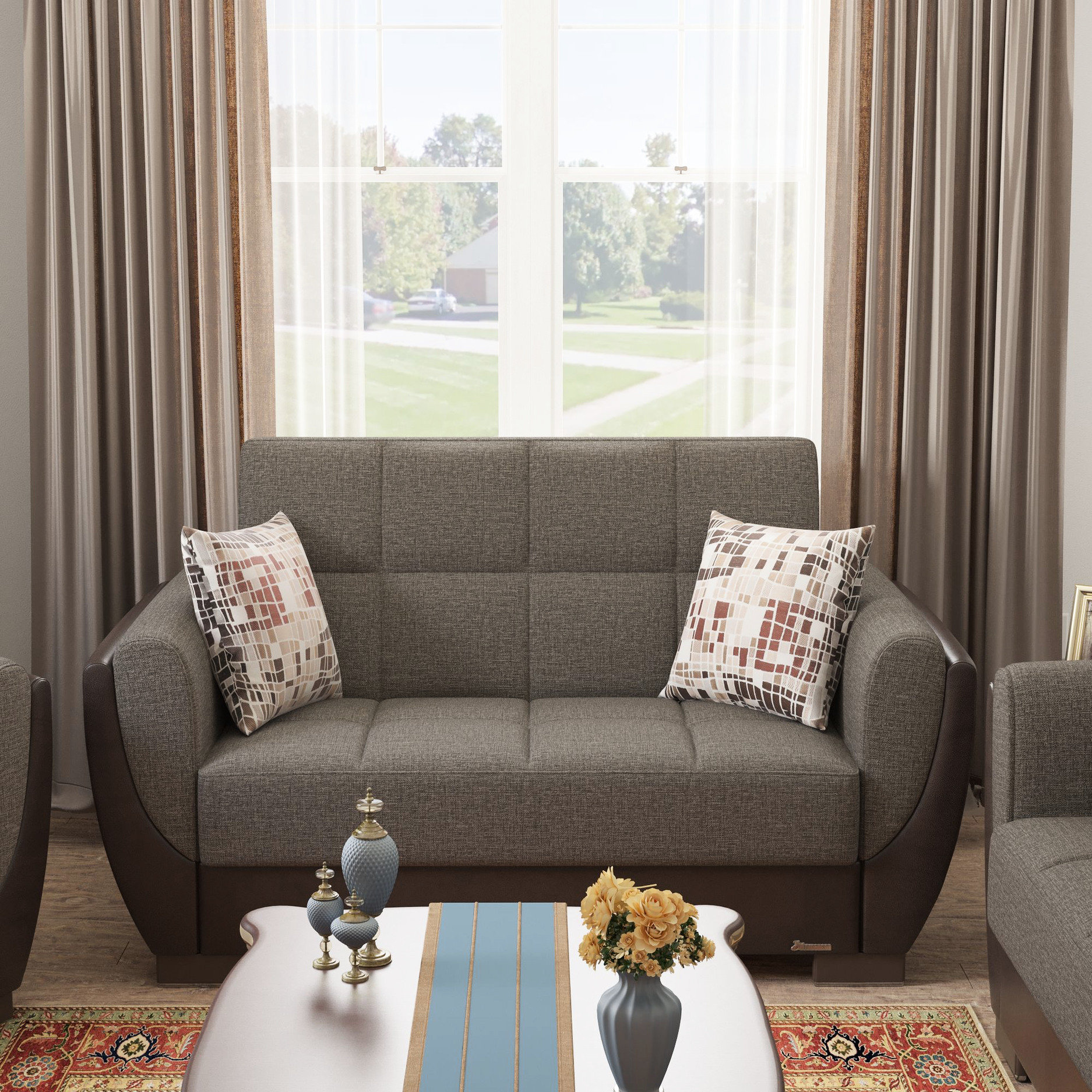 Latitude Run® Upholstered With Storage In Brown. Chenille Cover. Ideal ...