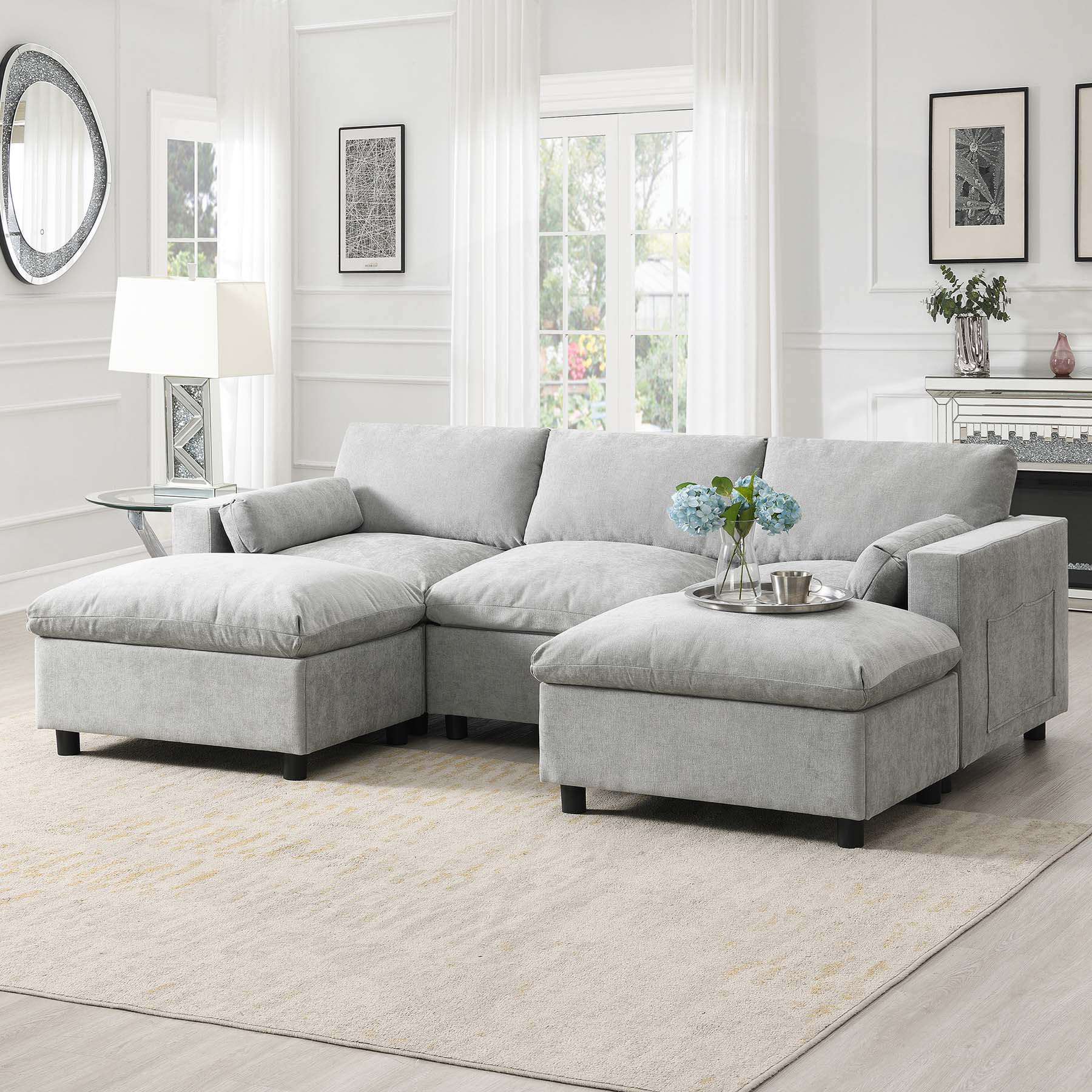 Latitude Run® Comfortable Chenille Sectional Sofa with Storage and ...