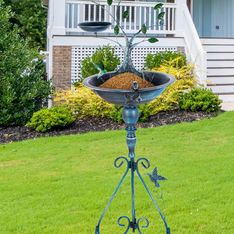 Ophelia & Co. 13" Outdoor Bird Bath Stand, Blue Bird Bath with Tree ...