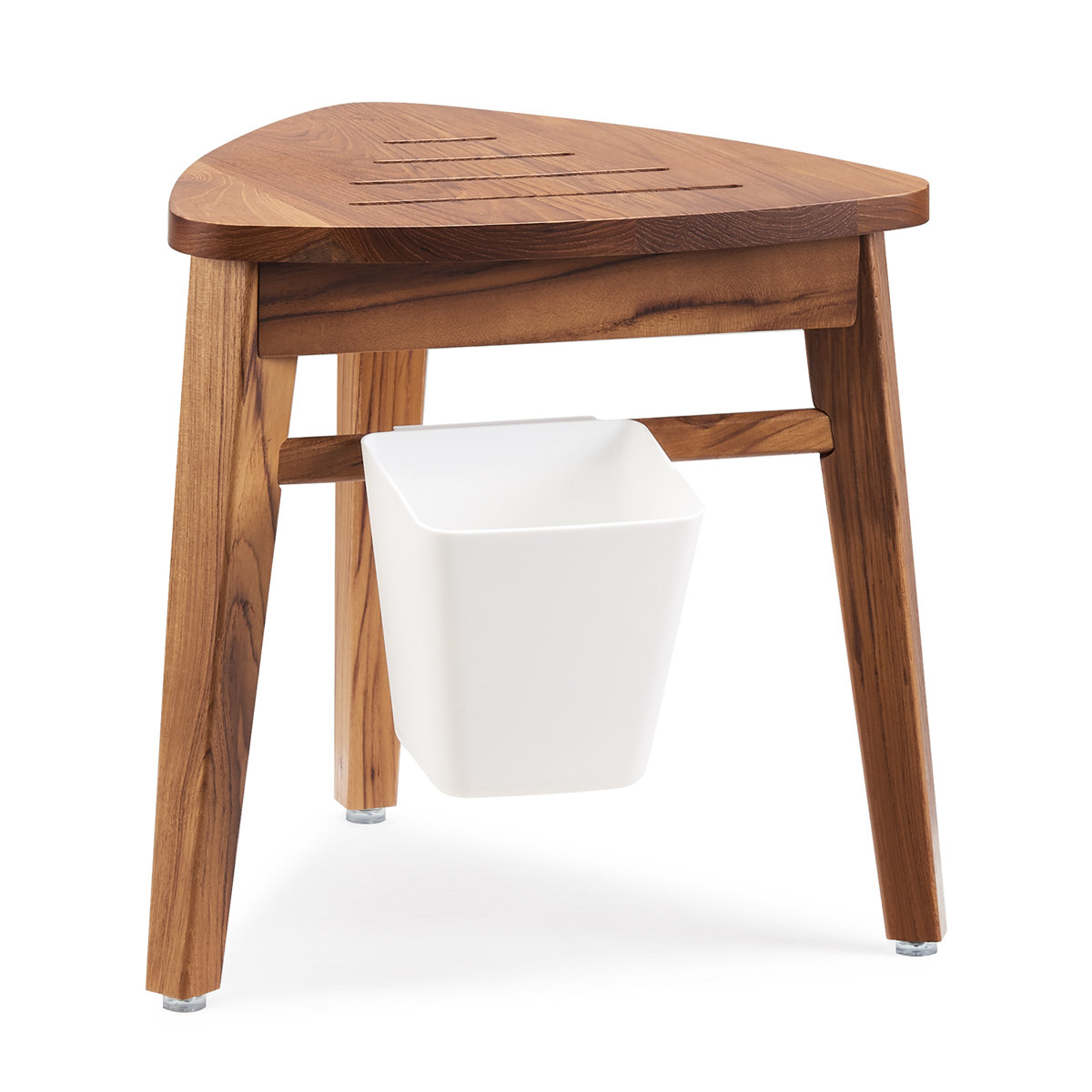 Ebern Designs Teak Shower Stool For Shaving, Teak Corner Shower Bench ...