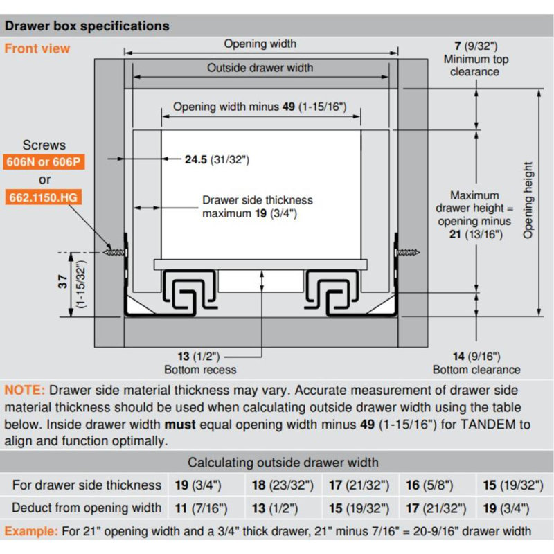 Blum TANDEM plus BLUMOTION 563F Undermount Drawer Slide Blum Fits 5/8 ...
