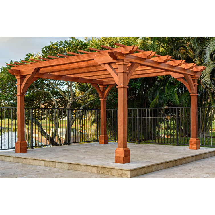 Best Redwood Solid Redwood Pergola | Wayfair