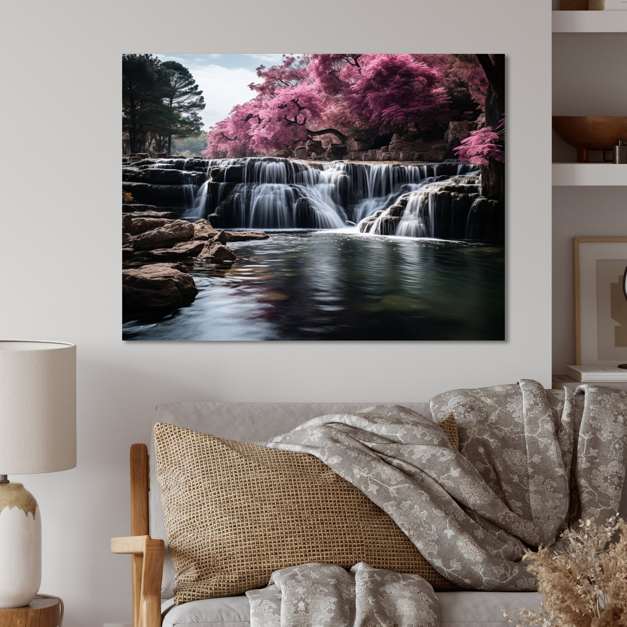 Millwood Pines Pink Grey Waterfall Muted Splendor - Landscapes Metal ...