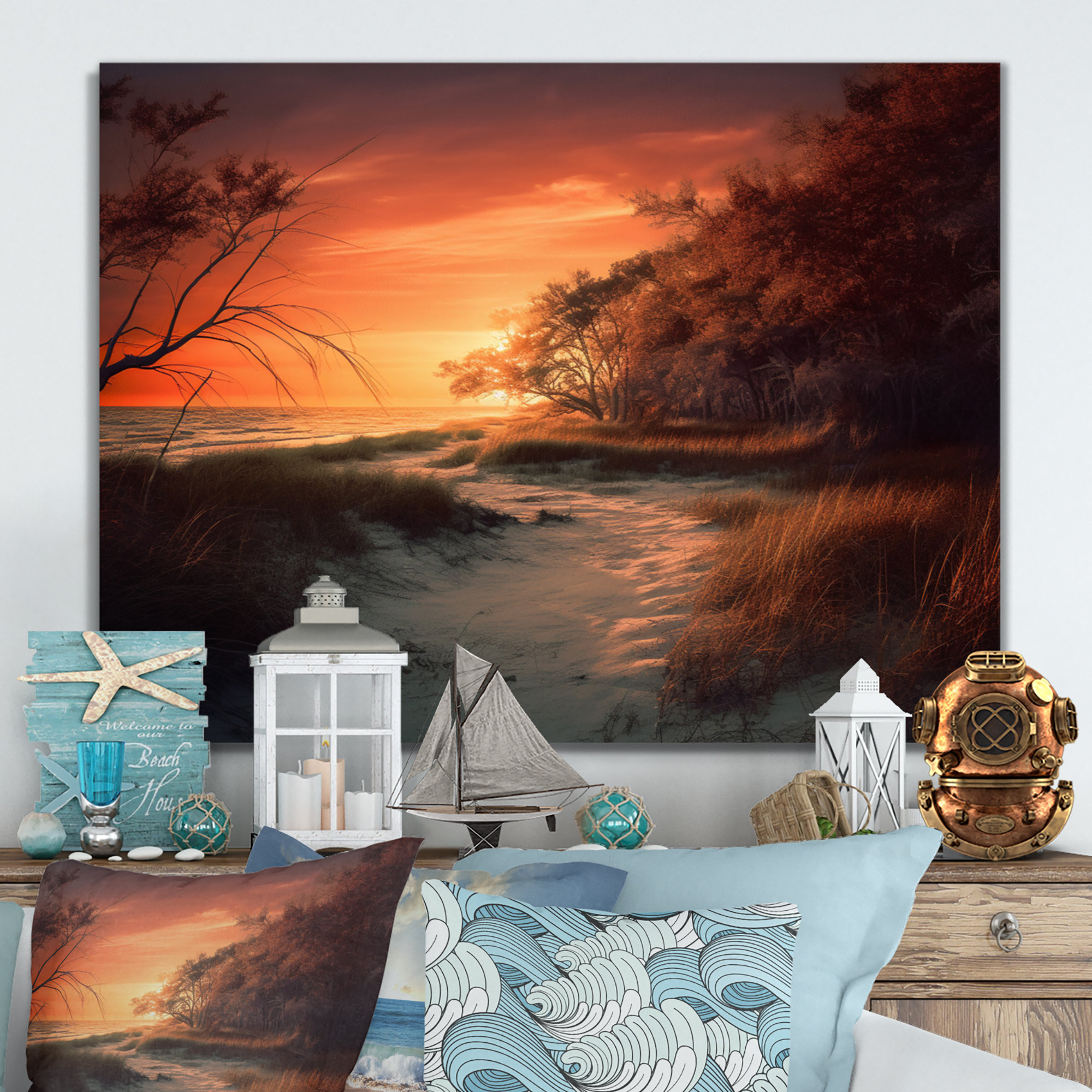 Winston Porter Beachside Sunset II - Coastal Print on Metal | Wayfair