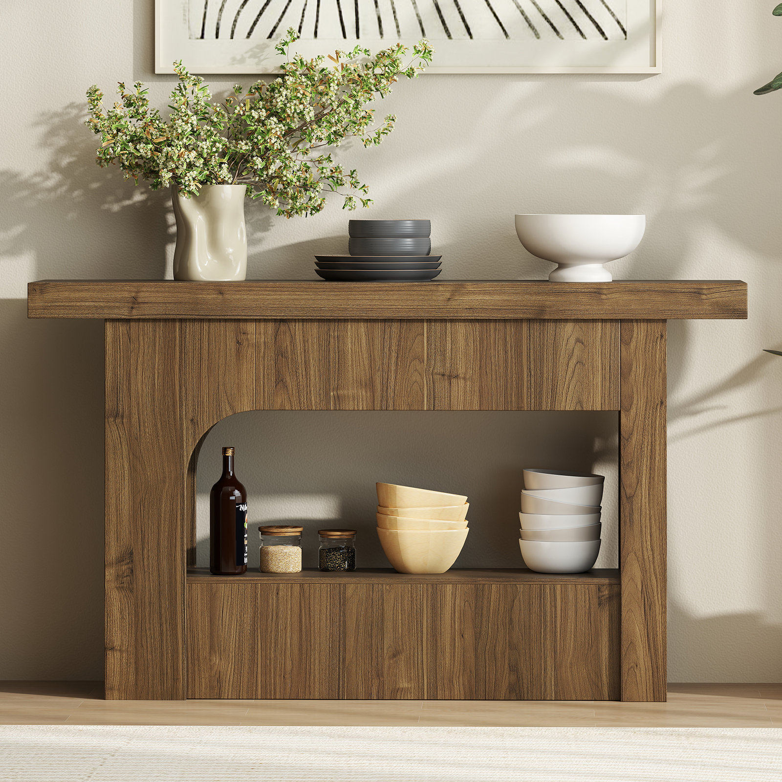 Gracie Oaks Wooden 55" Console Table, Farmhouse Entryway Table Narrow ...