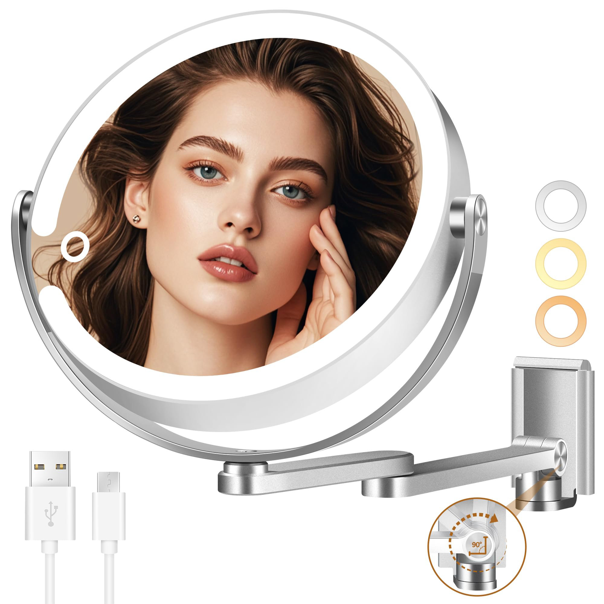 Rebrilliant Wall Mounted Makeup Mirror, Magnifying Mirror With Light ...