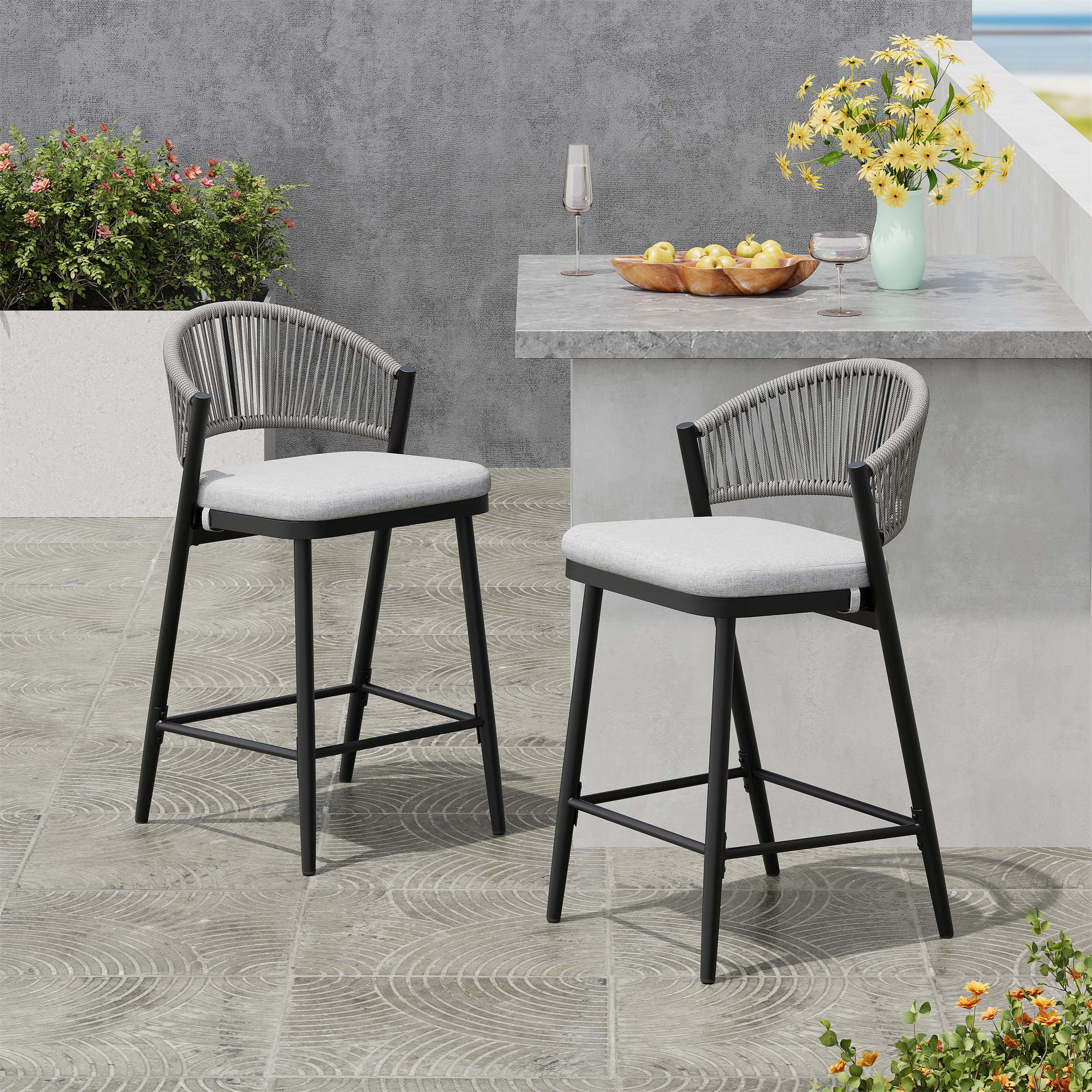 Bay Isle Home™ Outdoor Metal Frame Counter Stools With PE Rattan ...