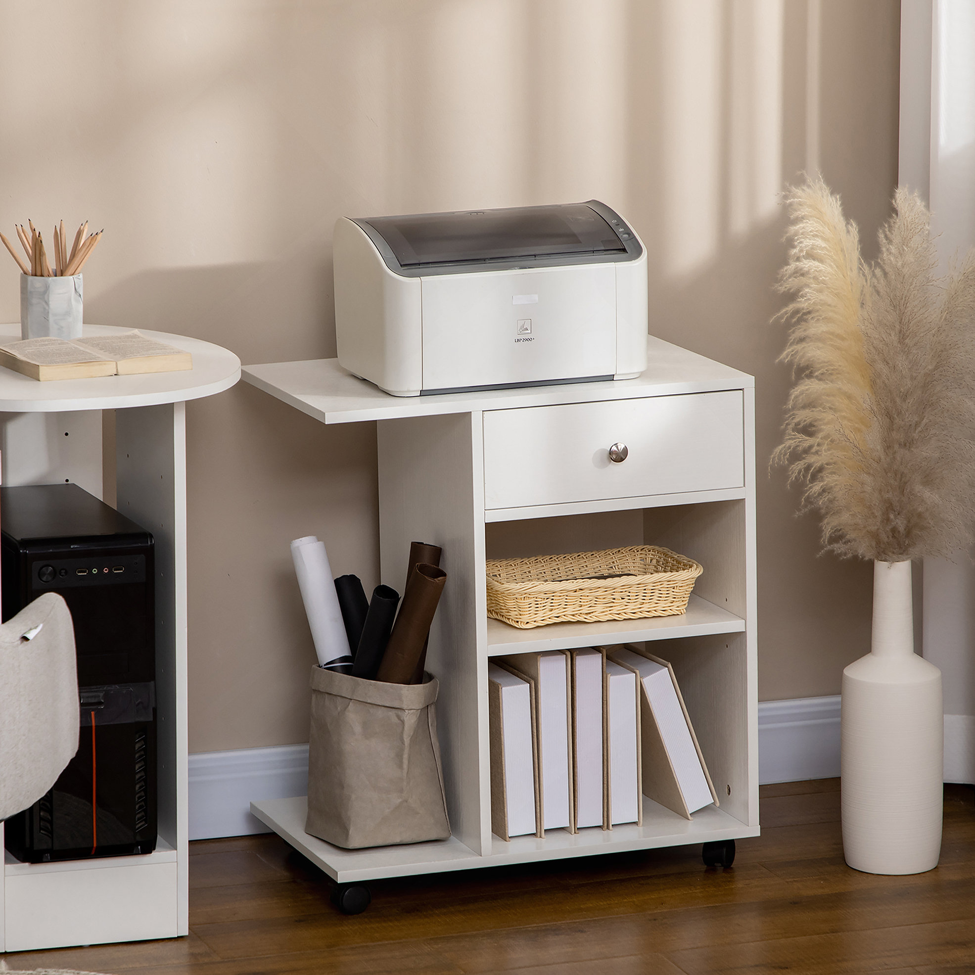 Ebern Designs Mobile Printer Stand, Rolling File Cabinet Cart With ...