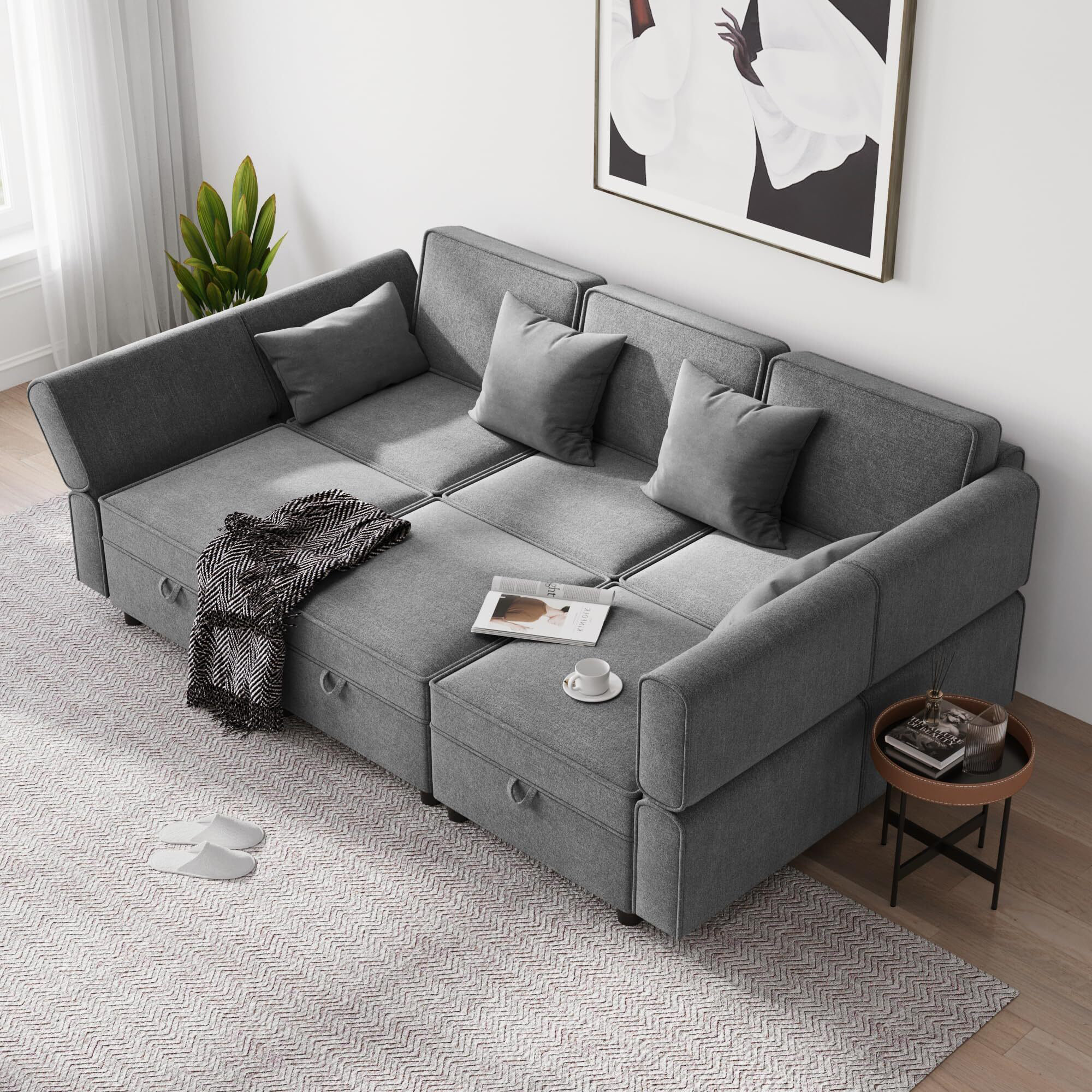 ZACOO Modular Sofa Bed Modular Sectional Sleeper Sofa, Convertible ...