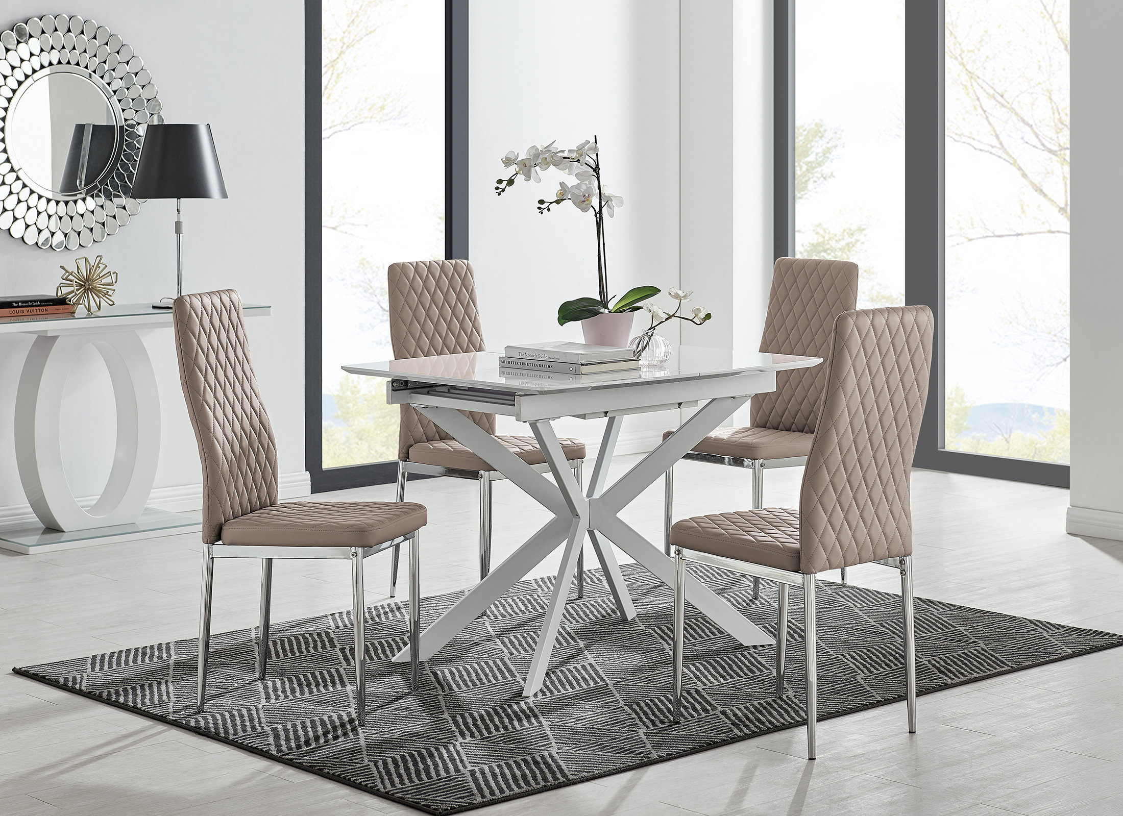 Canora Grey Eubanks Modern High Gloss Extendable Dining Table Set with ...