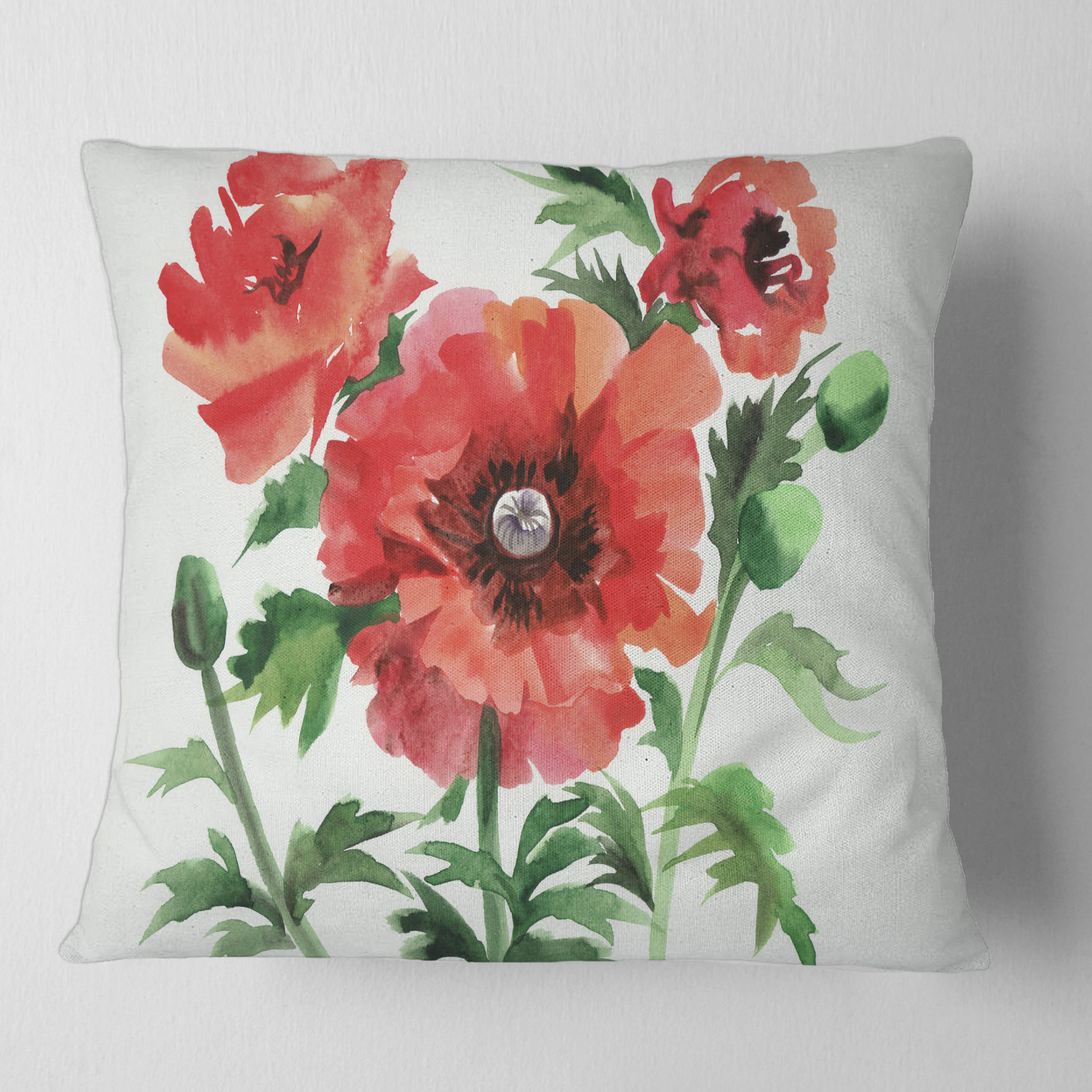 Design Art Vintage Red Poppies II - Traditional Printed Throw Pillow ...