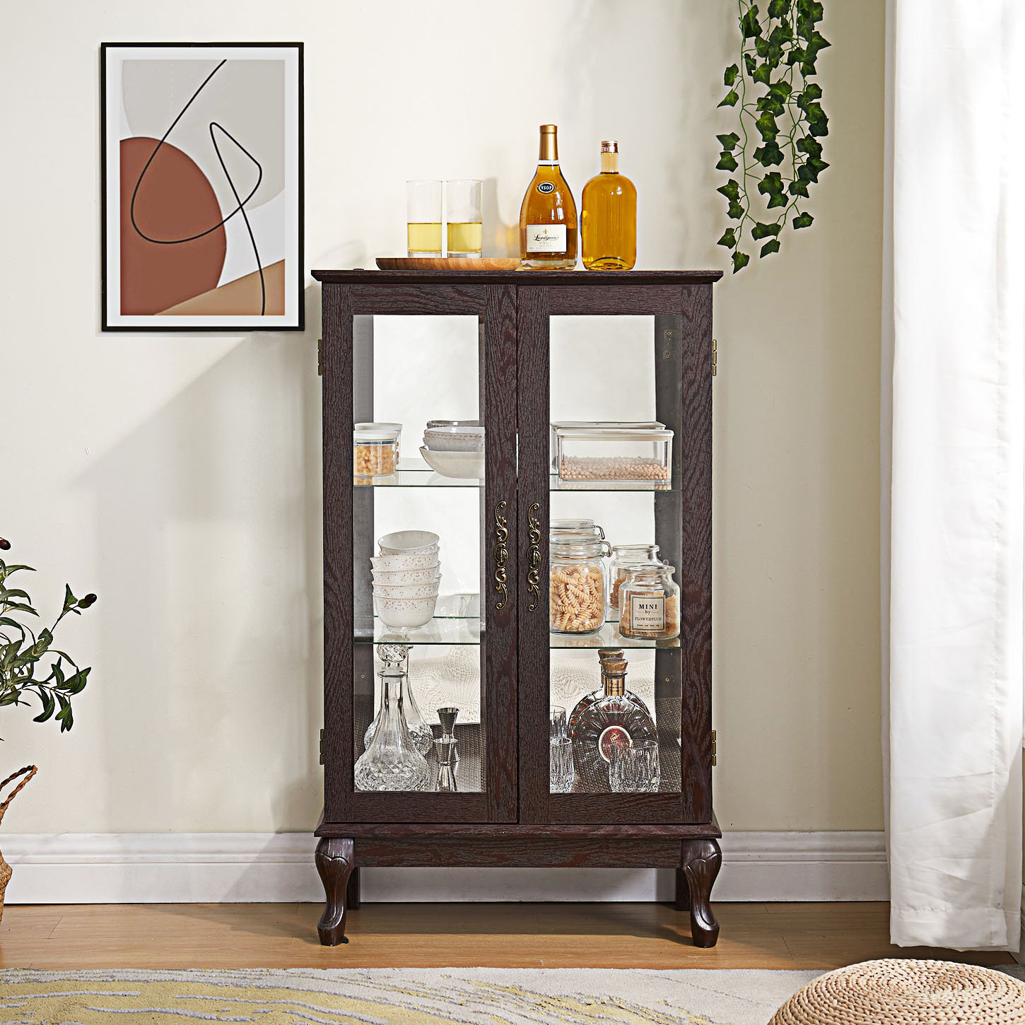 Darby Home Co 2 Doors Curio Cabinet With Tempered Glass Doors, Curio ...