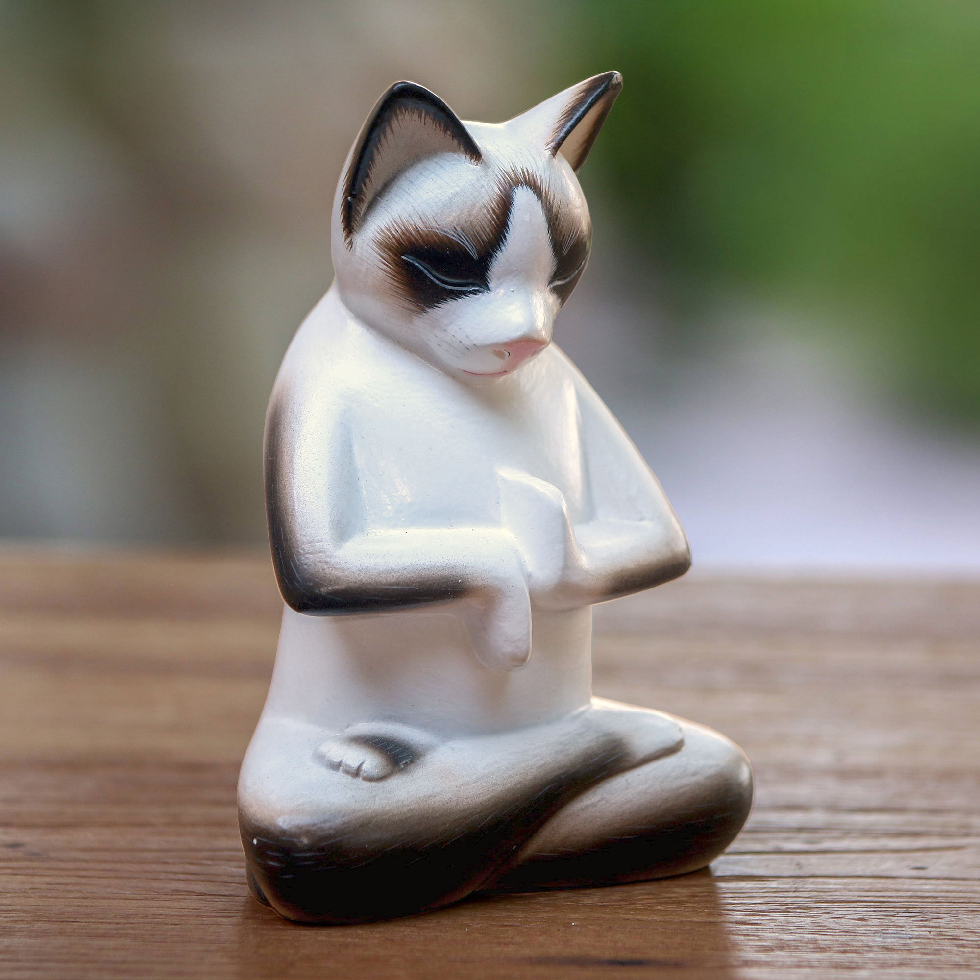 Trinx Clarine Breathing Yoga Cat Wood Figurine | Wayfair
